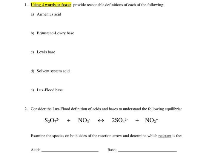 Solved 1. Using 4 words or fewer, provide reasonable | Chegg.com