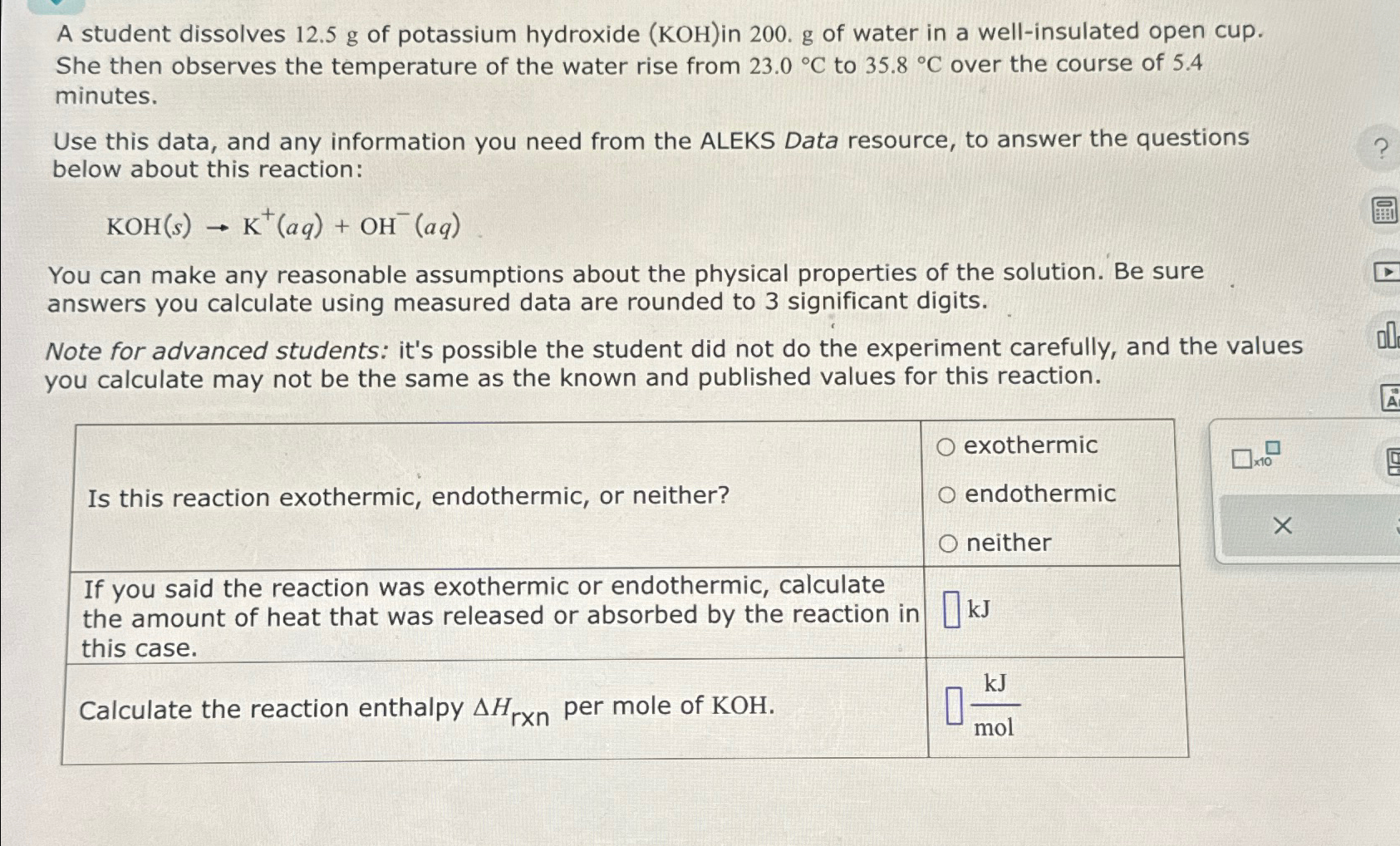 Solved A student dissolves 12.5g ﻿of potassium hydroxide | Chegg.com