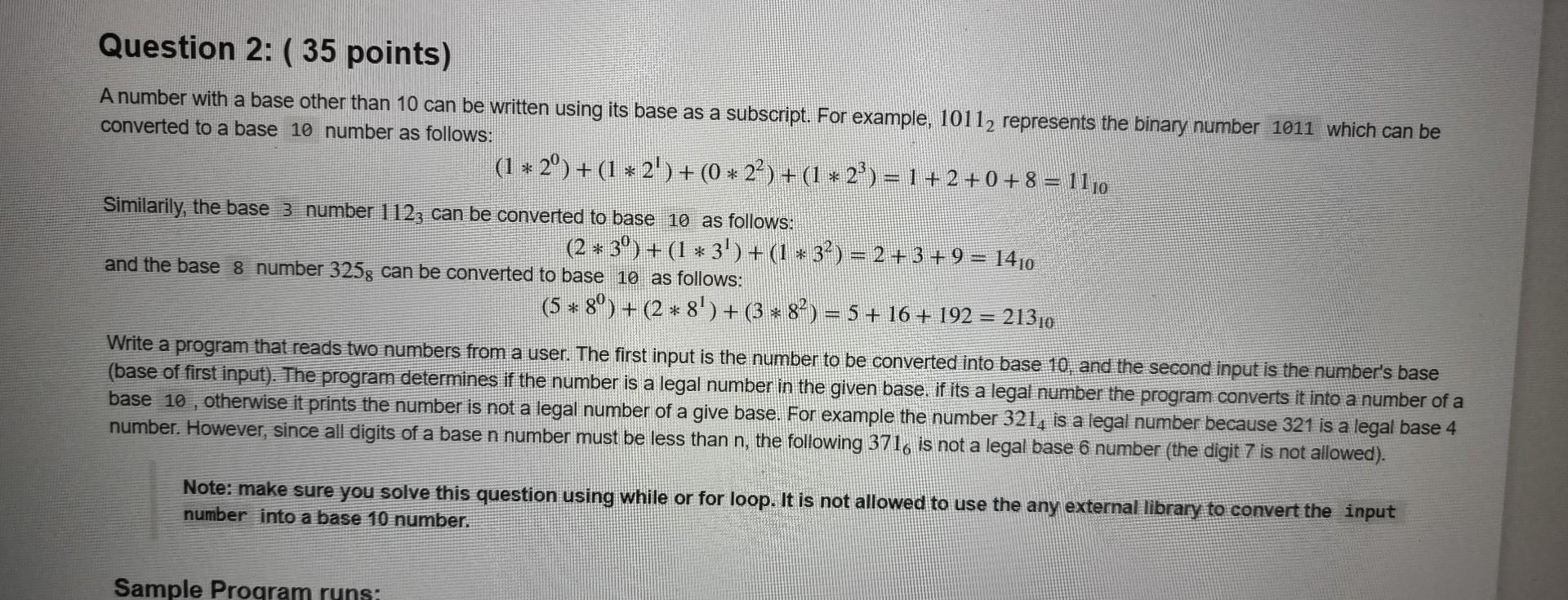 Solved A number with a base other than 10 can be written | Chegg.com