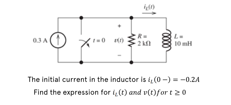 Solved The initial current in the inductor is iL(0-)=-0.2A | Chegg.com