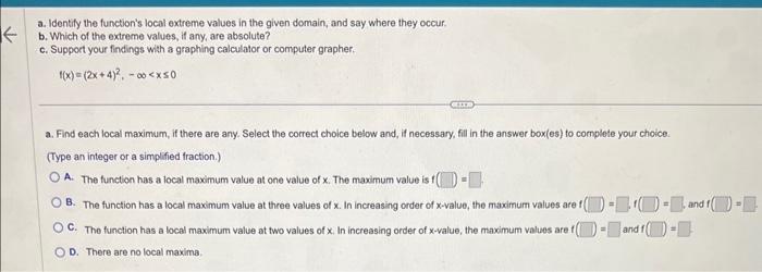 Solved a. Identify the function's local extreme values in | Chegg.com