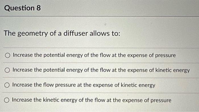 Solved The geometry of a diffuser allows to: Increase the | Chegg.com