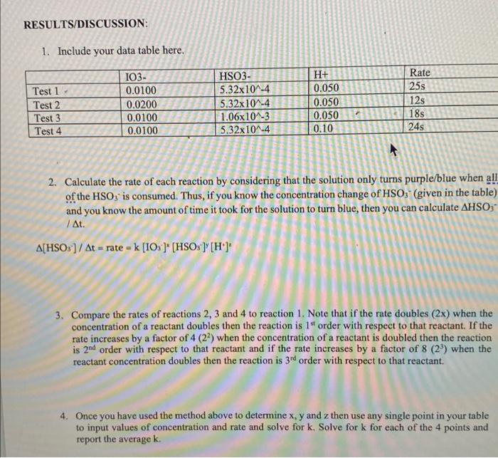 Solved 1. Include your data table here. 2. Calculate the | Chegg.com