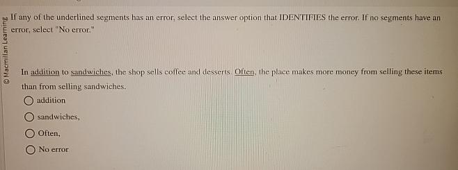 Solved If any of the underlined segments has an error, | Chegg.com