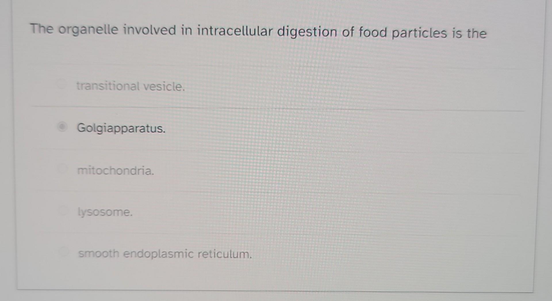 Solved The organelle involved in intracellular digestion of | Chegg.com