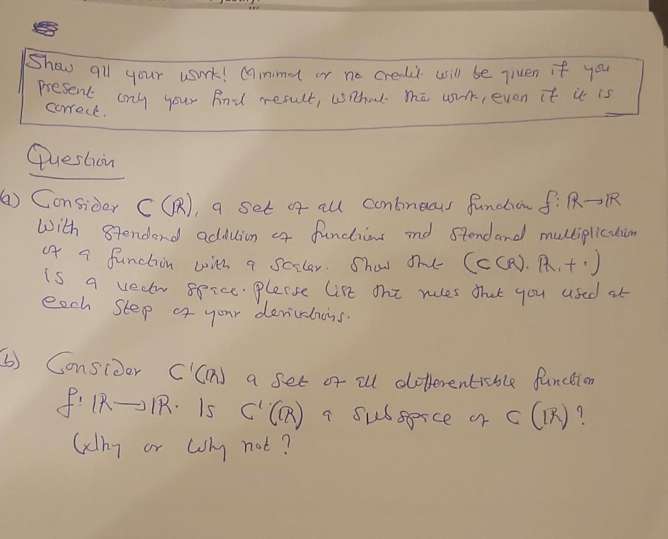 Solved Show all your work! (Mimimal or no credit will be | Chegg.com