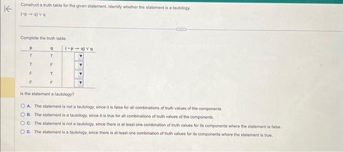 Solved K Construct a truth table for the given statement. | Chegg.com