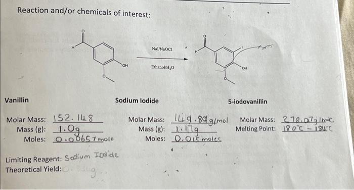 Solved Reaction and/or chemicals of interest: Nal/ NOCI OH | Chegg.com
