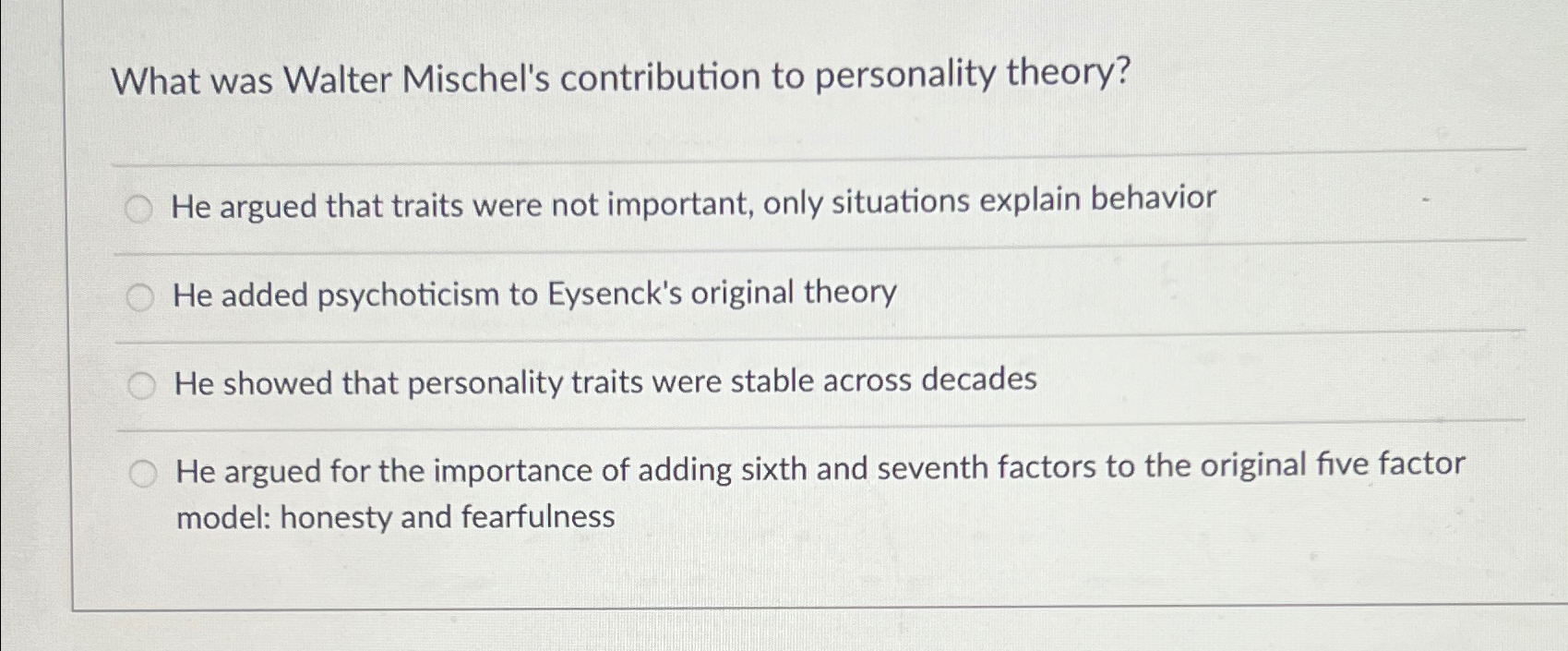 Solved What was Walter Mischel's contribution to personality | Chegg.com