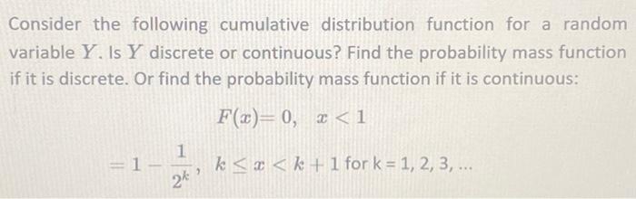 Solved Consider the following cumulative distribution | Chegg.com