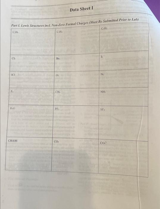 Solved Data Sheet I Part I. Lewis Structures incl. Non-Zero | Chegg.com