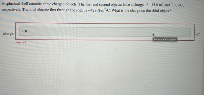 [Solved]: A spherical shell contains three charged objects.