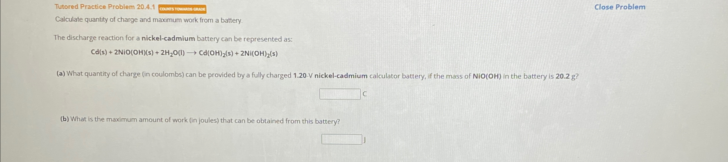 Solved Tutored Practice Problem 20.4.1Close ProblemCalculate | Chegg.com