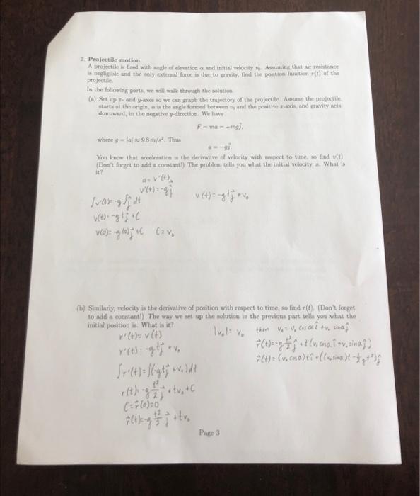 Solved 2. Projectile motion. projoctle In the falowing | Chegg.com