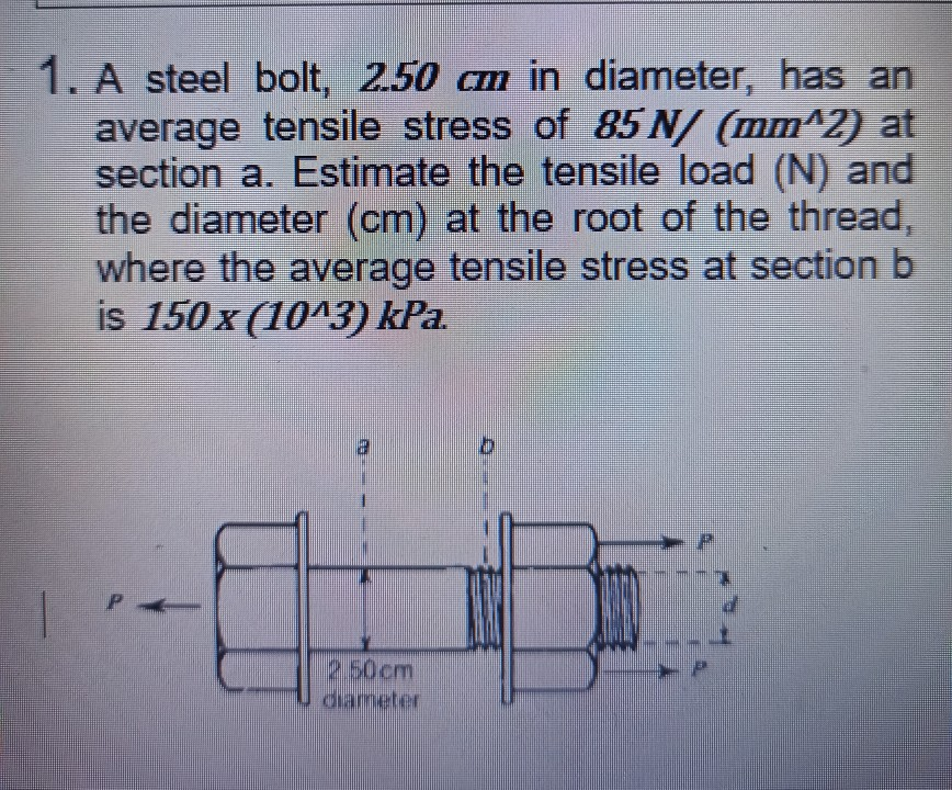 Solved 1. A steel bolt, 250 cm in diameter, has an average | Chegg.com