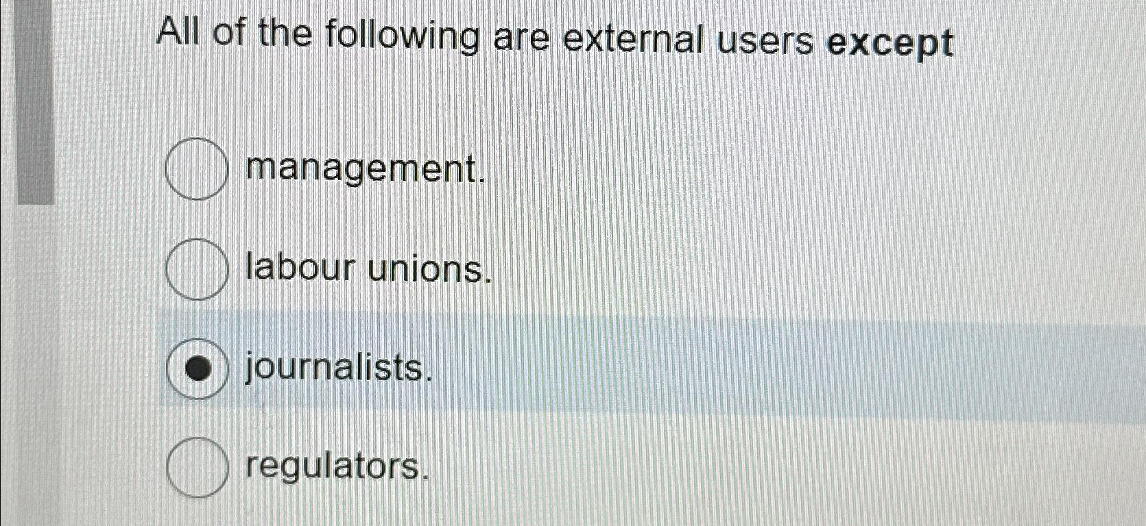 Solved All of the following are external users | Chegg.com