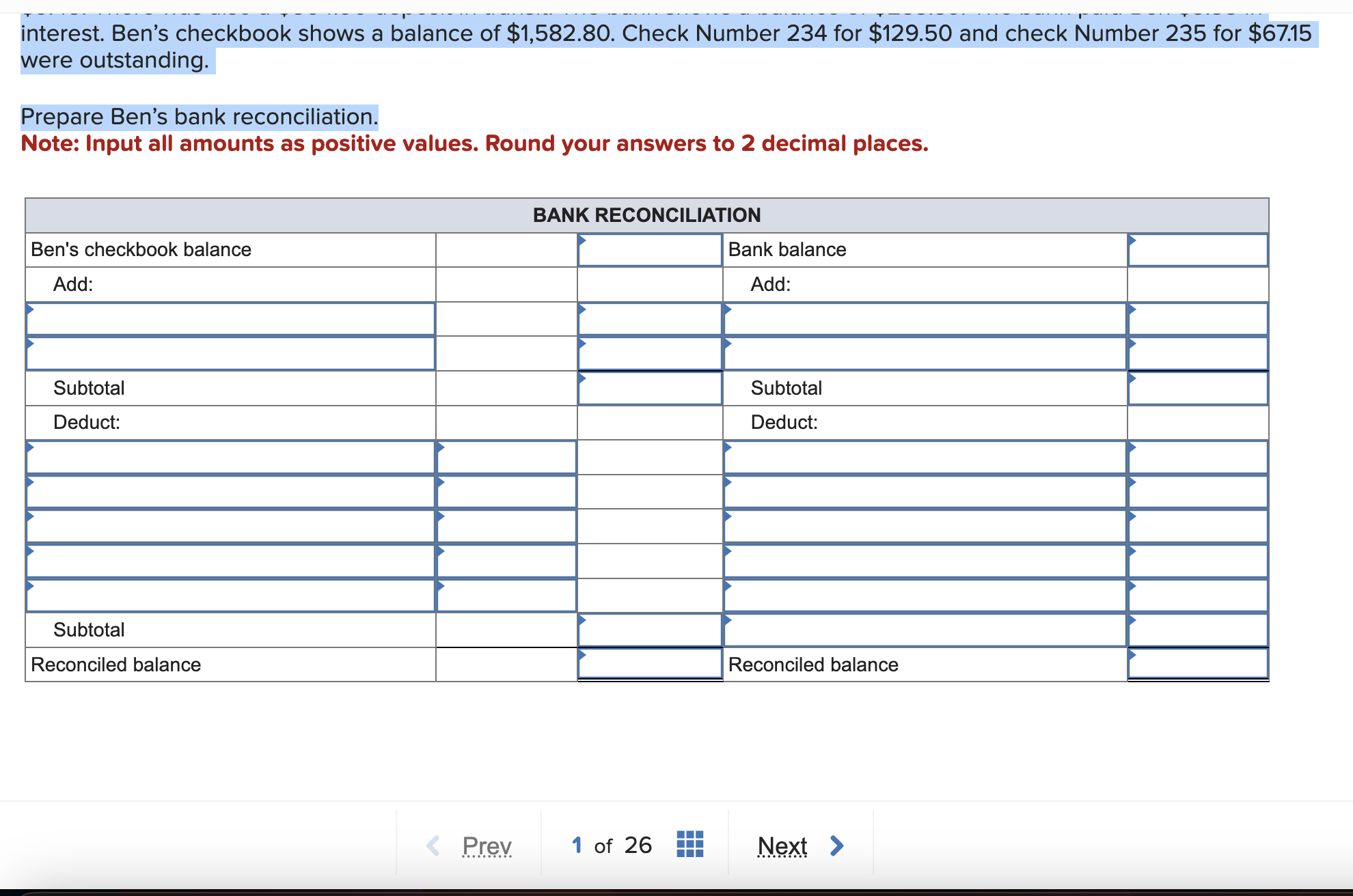 Solved interest. Ben's checkbook shows a balance of | Chegg.com