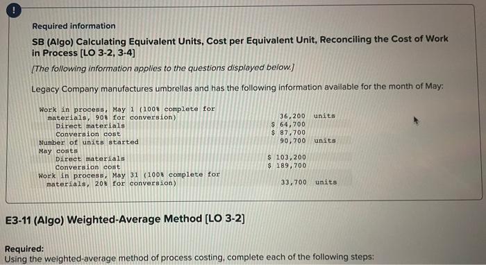 Solved Required information SB (Algo) Calculating Equivalent | Chegg.com