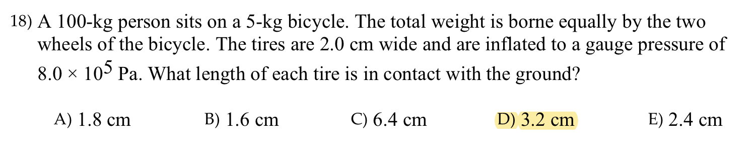 Solved A 100-kg person sits on a 5-kg bicycle. The total | Chegg.com