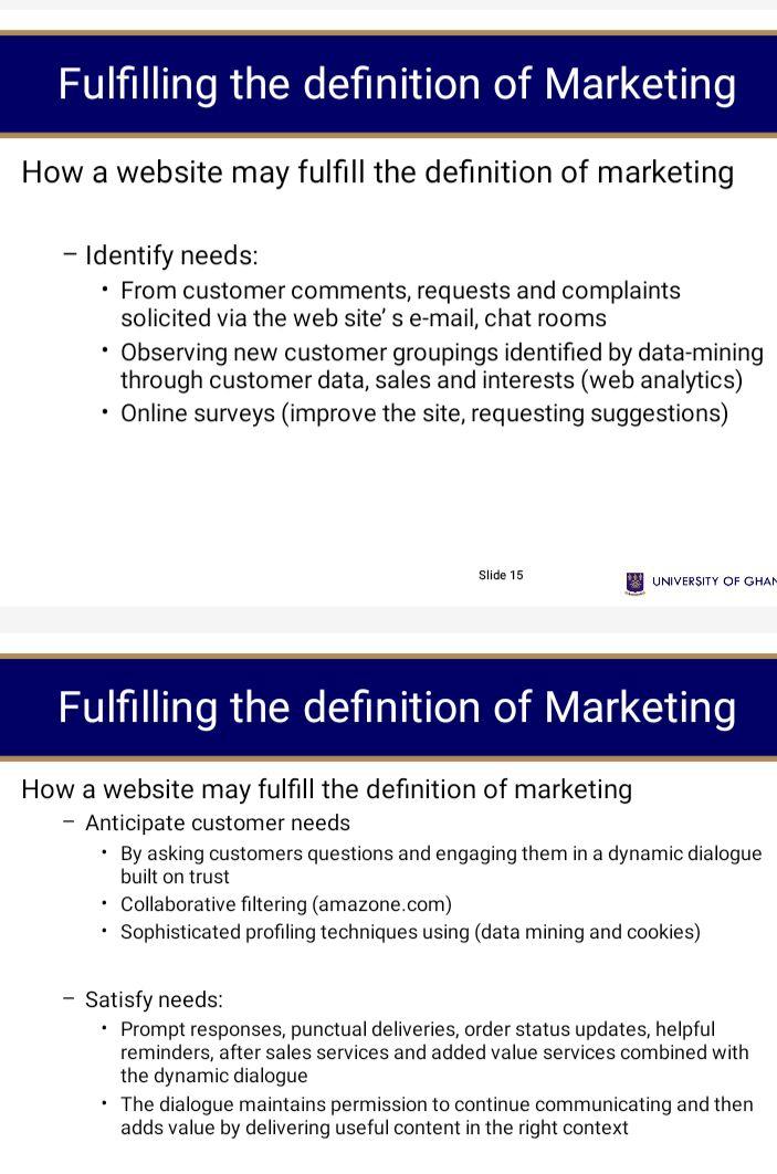 Solved Fulfilling the definition of MarketingHow a website | Chegg.com