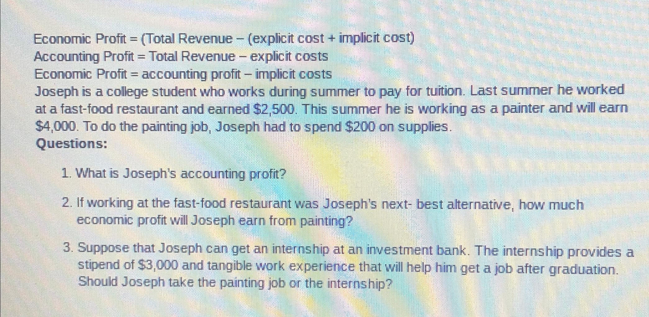 Solved Economic Profit Total Revenue explicit cost + | Chegg.com