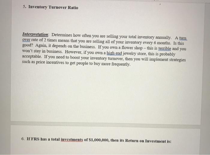 Using the formula sheet and Income Statement for FRS, | Chegg.com