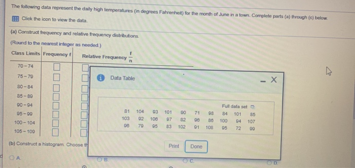 Solved The following data represent the daily high | Chegg.com