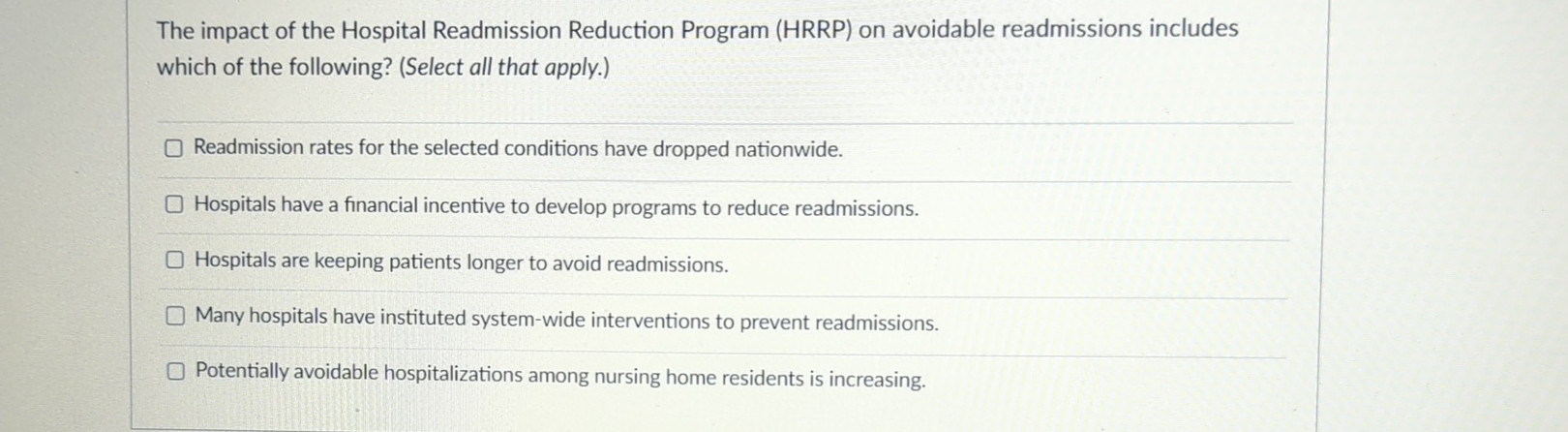 Solved The impact of the Hospital Readmission Reduction | Chegg.com