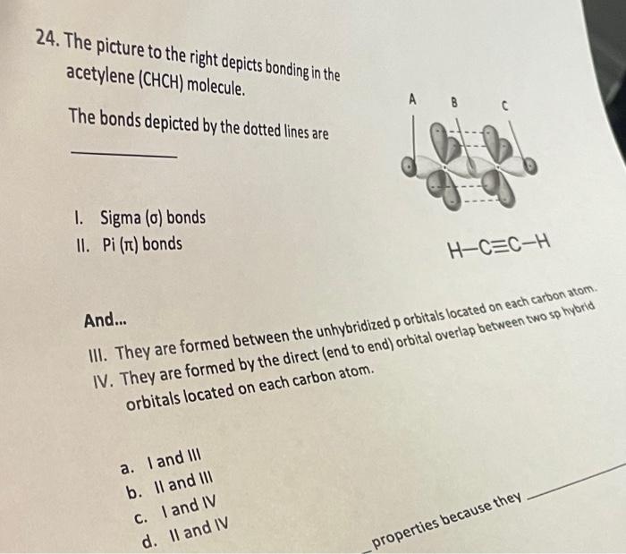 Solved 24. The picture to the right depicts bonding in the | Chegg.com