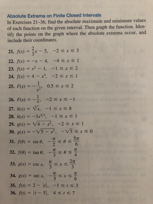Solved Absolute Extrema on Finite Closed Intervals In | Chegg.com