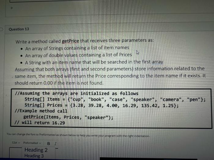 Solved D P Question 13 Write a method called getPrice that | Chegg.com