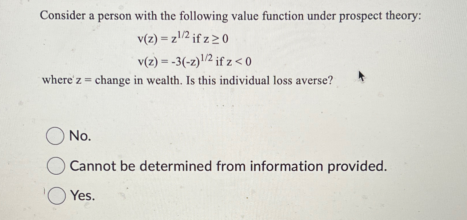 Solved Consider a person with the following value function | Chegg.com