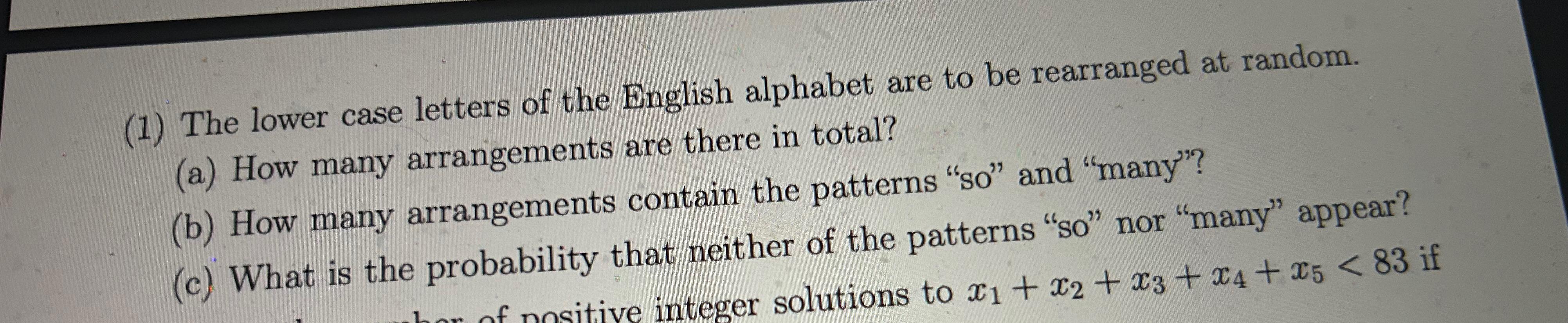 Solved (1) ﻿The lower case letters of the English alphabet | Chegg.com
