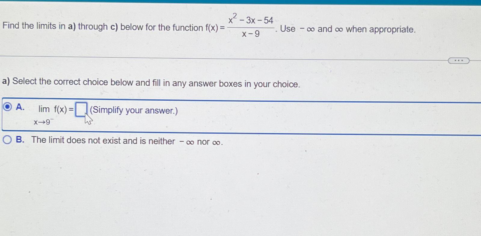 Solved Find the limits in a) ﻿through c) ﻿below for the | Chegg.com
