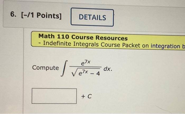 Solved Math 110 Course Resources - Indefinite Integrals | Chegg.com
