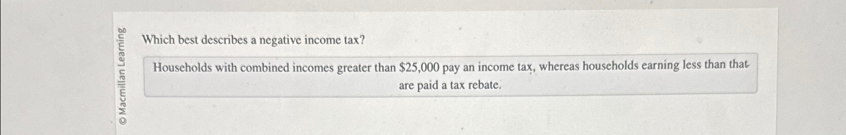 Solved Which best describes a negative income tax?Households | Chegg.com