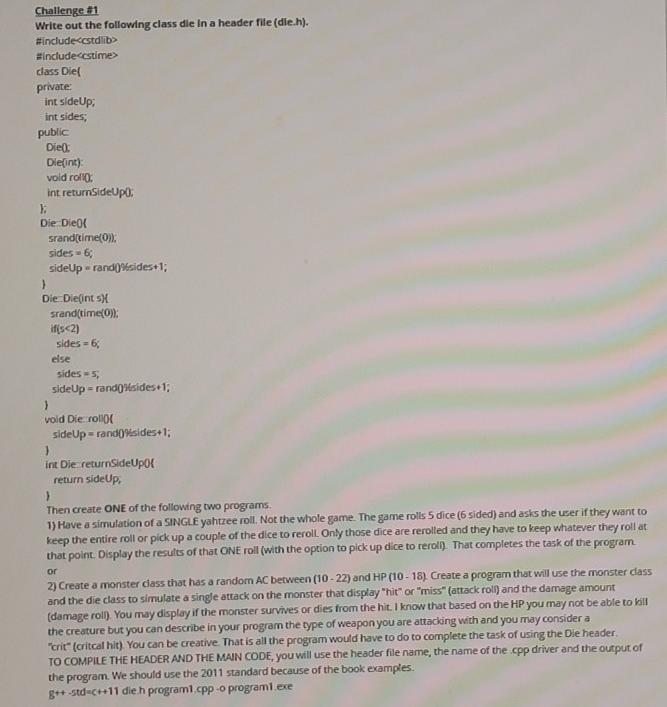 Solved (C++) Create a header file for the class and another | Chegg.com