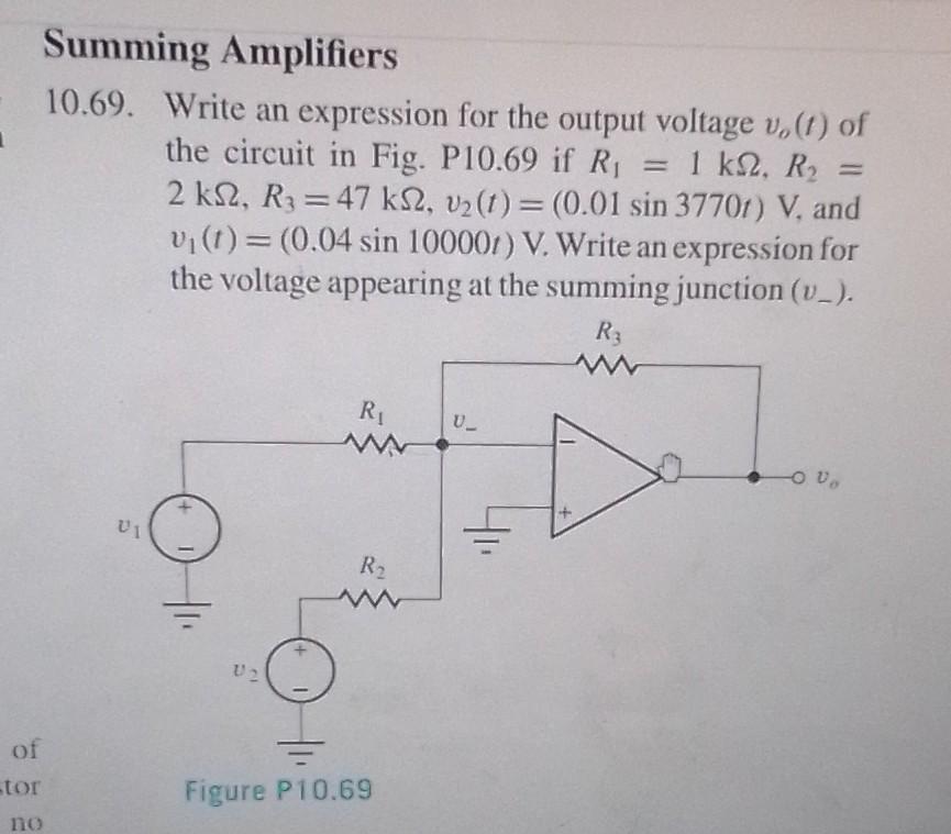 Solved umming Amplifiers 0.69. Write an expression for the | Chegg.com