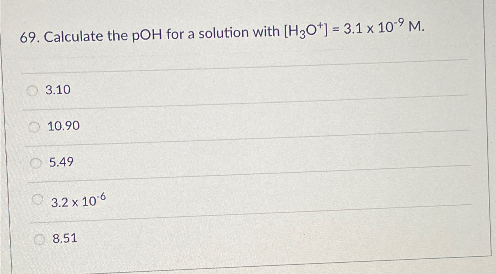 Solved Calculate the pOH for a solution with | Chegg.com
