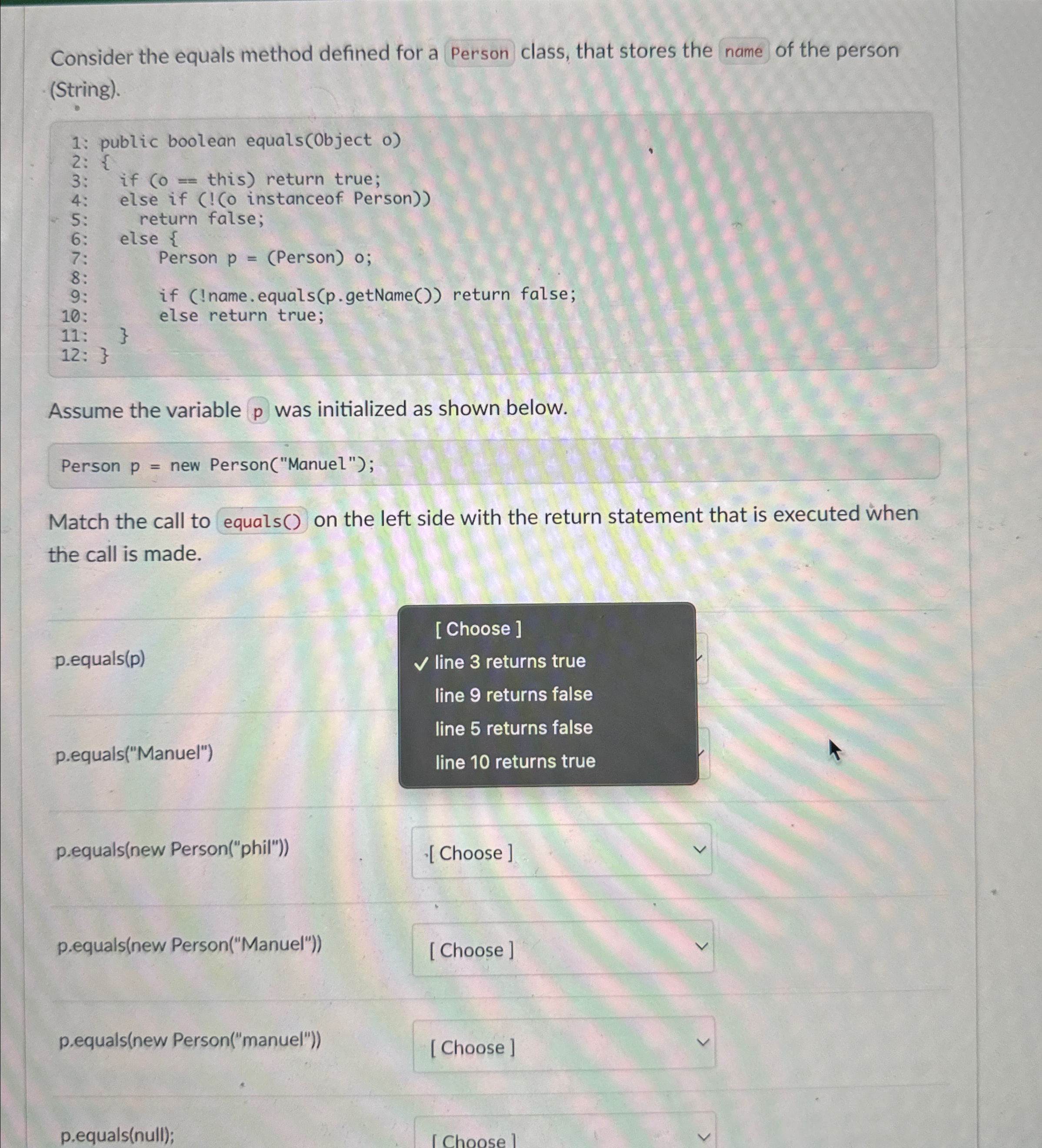 Solved Consider the equals method defined for a Person | Chegg.com