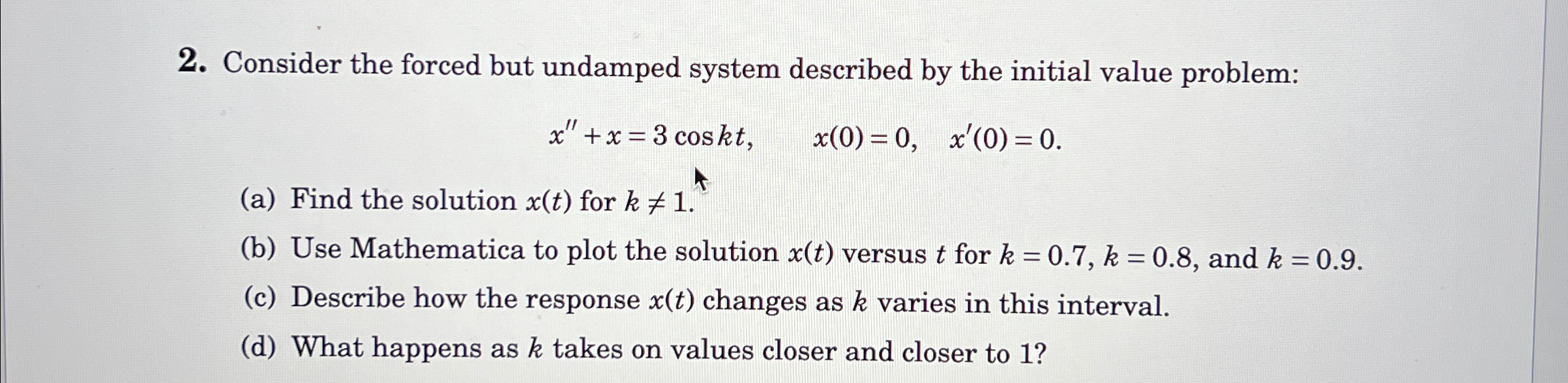 Consider the forced but undamped system described by | Chegg.com