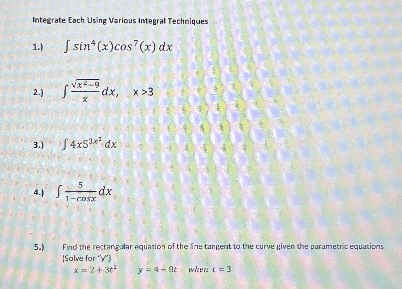 Integrate Each Using Various Integral | Chegg.com