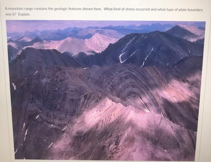 Solved A mountain range contains the geologic features shown | Chegg.com