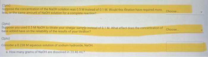 Solved (1pts) Average moles of NaOH used (mol) (1pts) | Chegg.com