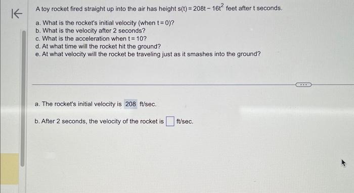 Solved A toy rocket fired straight up into the air has | Chegg.com