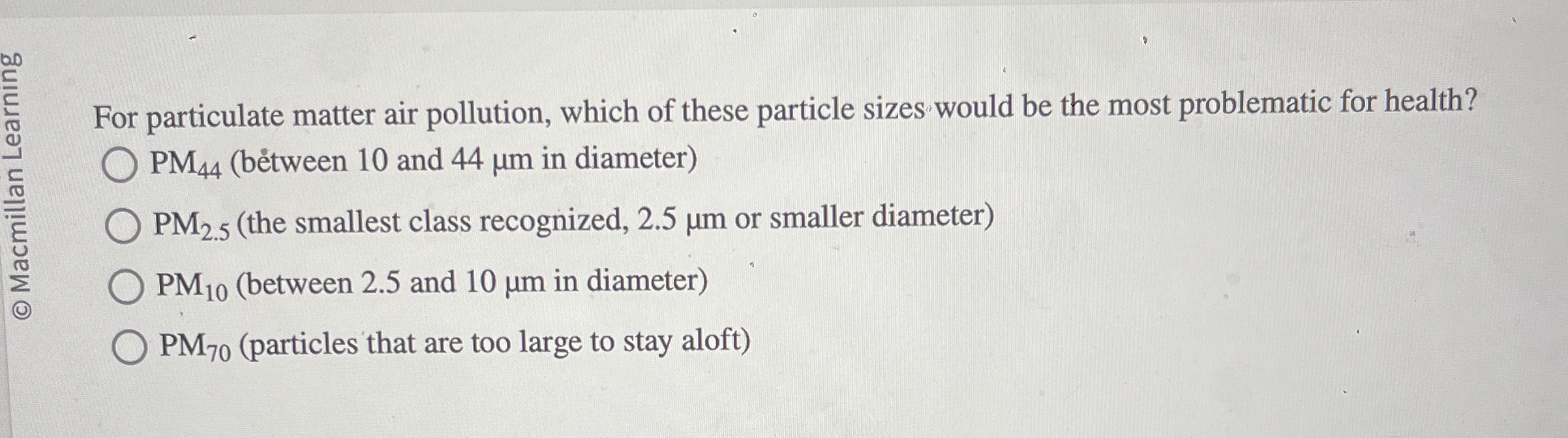 Solved For particulate matter air pollution, which of these | Chegg.com