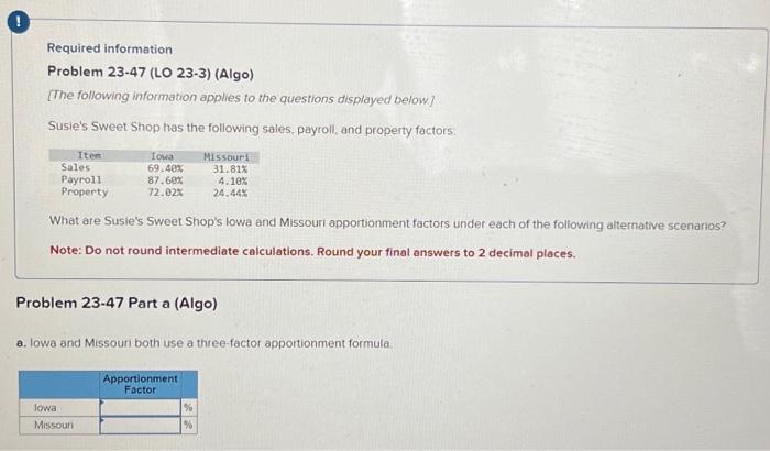 Solved Problem 23-47 (LO 23-3) (Algo) [The following | Chegg.com
