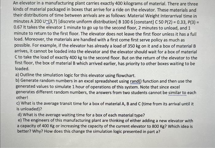 Solved An elevator in a manufacturing plant carries exactly | Chegg.com