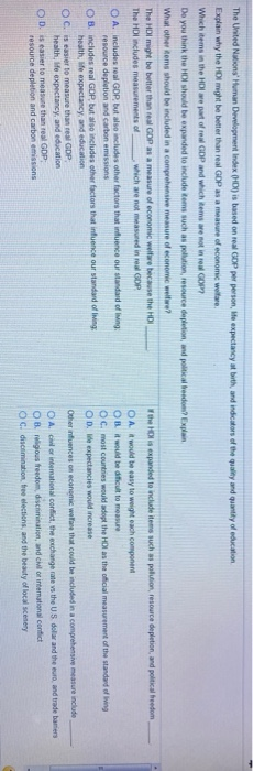 Solved The United Nations Human Development Index (101) is | Chegg.com