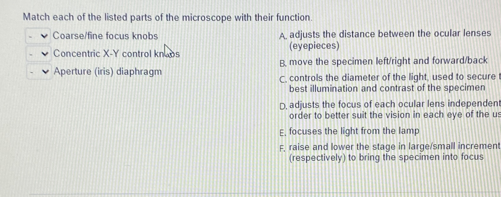Solved Match each of the listed parts of the microscope with | Chegg.com